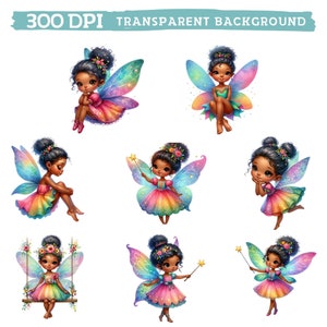 Watercolor Cute African American Fairy Clipart, Magical Fairy Garden ...