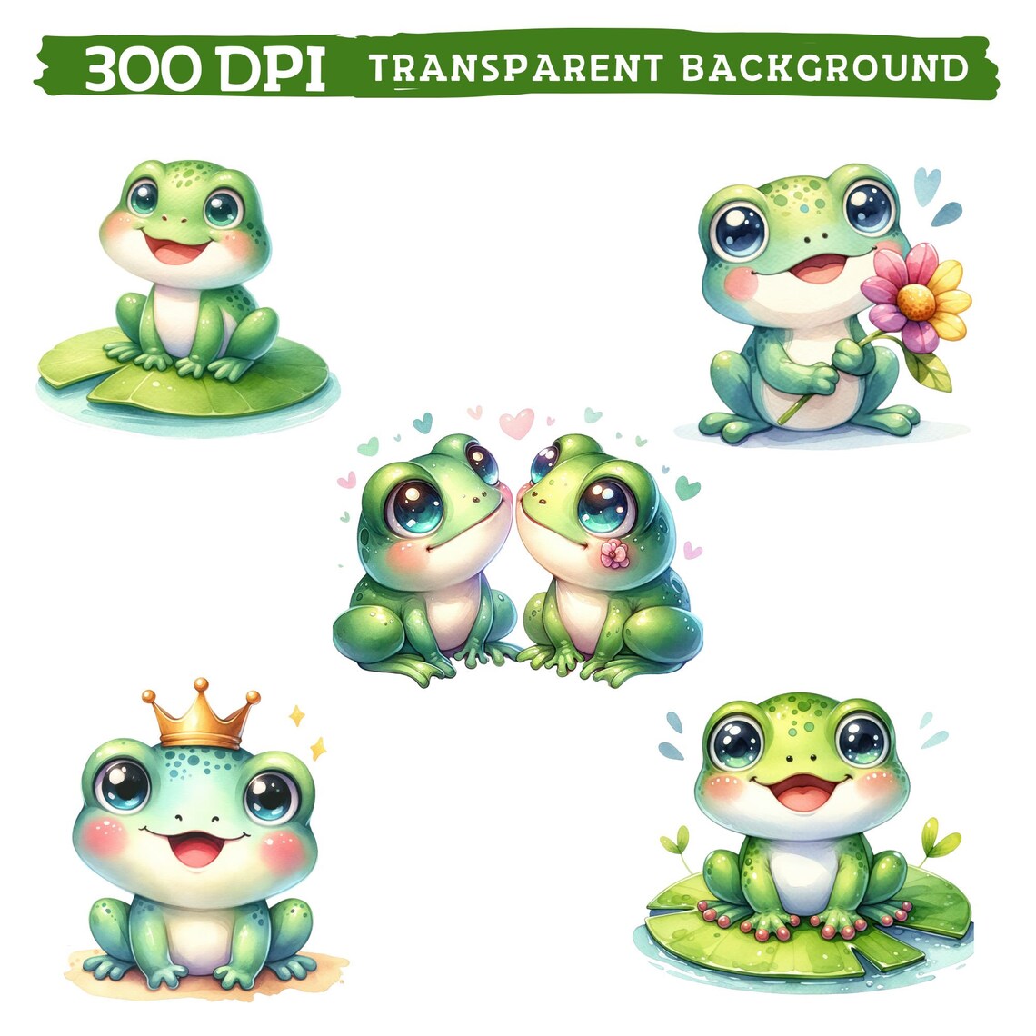 Watercolor Cute Frog Clipart, Green Frogs Nursery Summer Birthday, Frog ...
