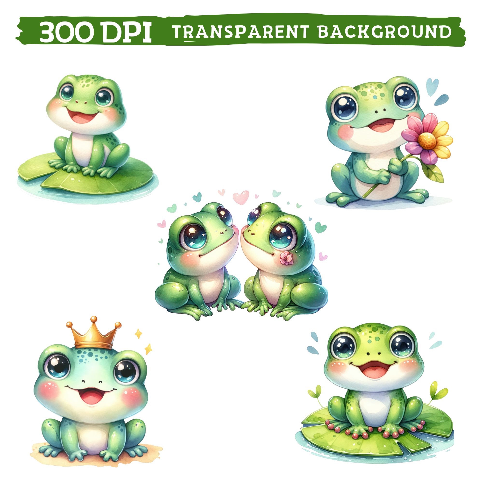 Watercolor Cute Frog Clipart, Green Frogs Nursery Summer Birthday, Frog ...