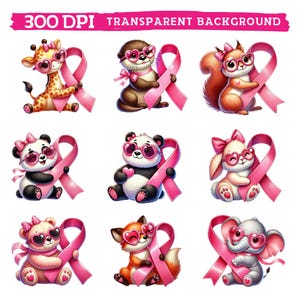 Cute Breast Cancer Awareness Animals Clipart, Woodland Jungle Animal ...