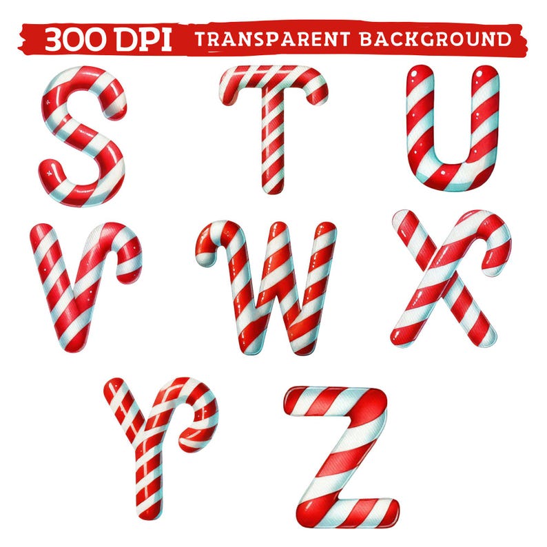 Candy Cane Alphabet Clipart, Watercolor Christmas Letters & Numbers ...