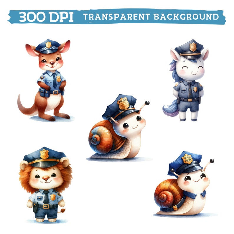Police Animals Clipart, Watercolor Cute Law Enforcement Critters ...