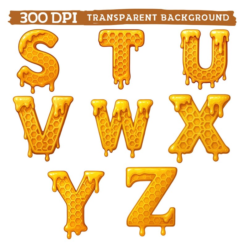 Honey Beehive Alphabet Clipart, Watercolor Cute Dripping Letters ...
