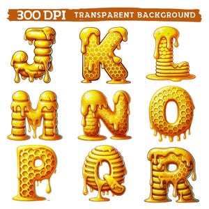 Honey Beehive Alphabet Clipart, Watercolor Dripping Honey Letters ...