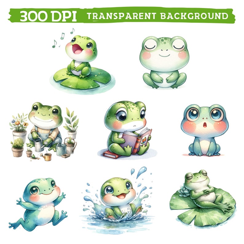 Watercolor Cute Frog Clipart, Green Frogs Nursery Summer Birthday, Frog ...