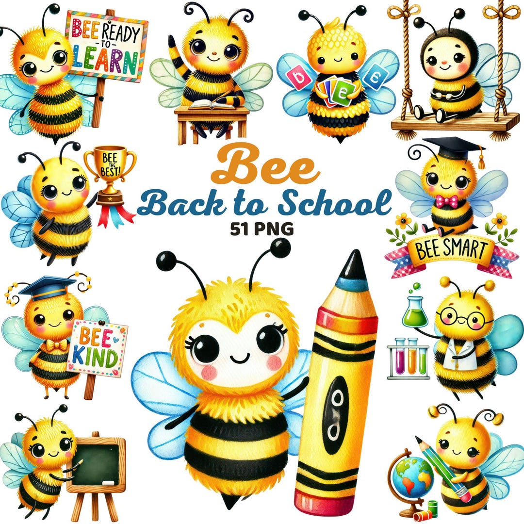 Bee Back to School Clipart, Watercolor Cute Teachers Kids, Classroom ...