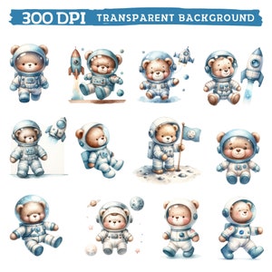 Watercolor Cute Astronaut Bear Clipart, Astronaut Cosmic Nursery Outer ...