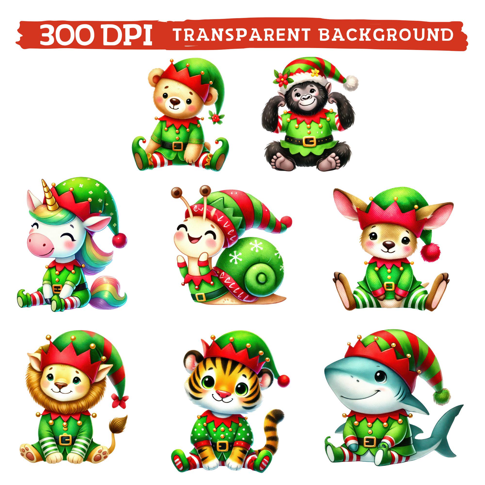 Elf Animals Clipart, Watercolor Cute Festive Xmas Nursery Decor ...