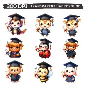 Graduation Animals Clipart, Watercolor Cute Academic Celebration ...