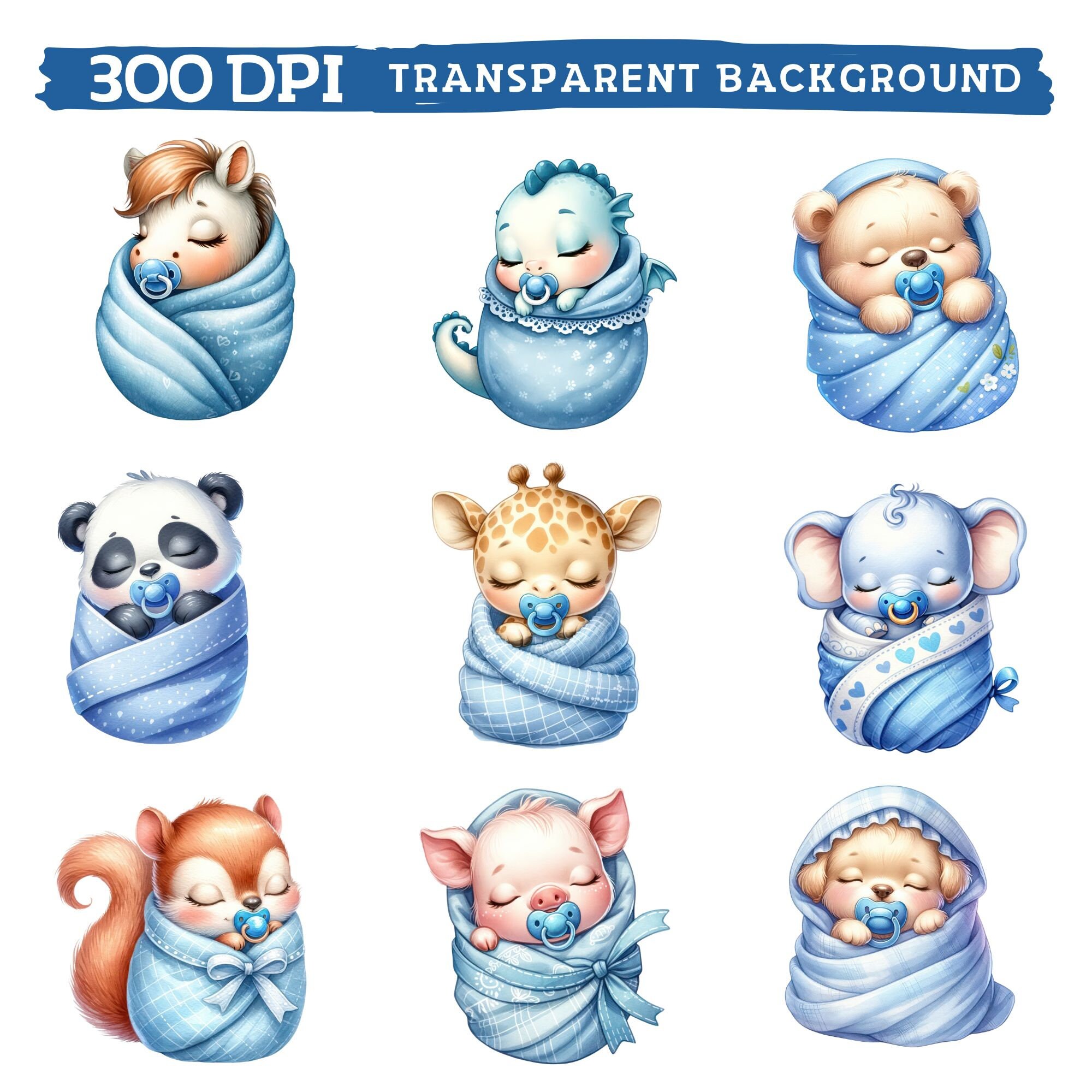 Pacifier Animals Clipart, Watercolor Cute Blue Boy Newborn Nursery ...