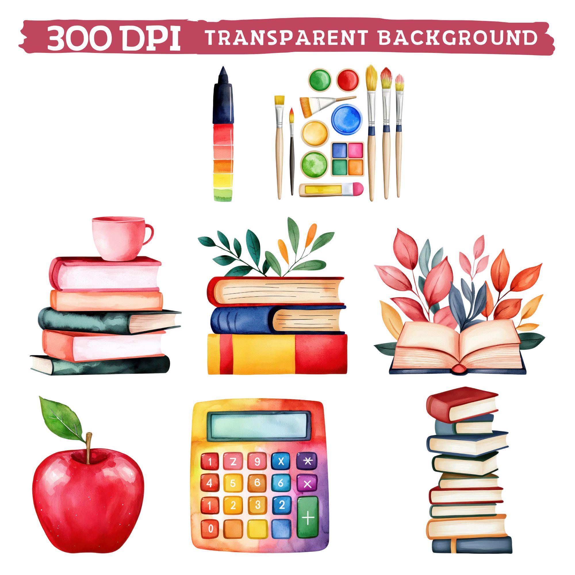 Cute School Supplies Clipart, Watercolor Back to School Classroom for ...