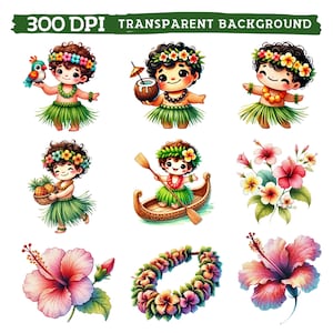Cute Hawaiian Hula Boy Clipart, Watercolor Tropical Beach Summer, Luau ...