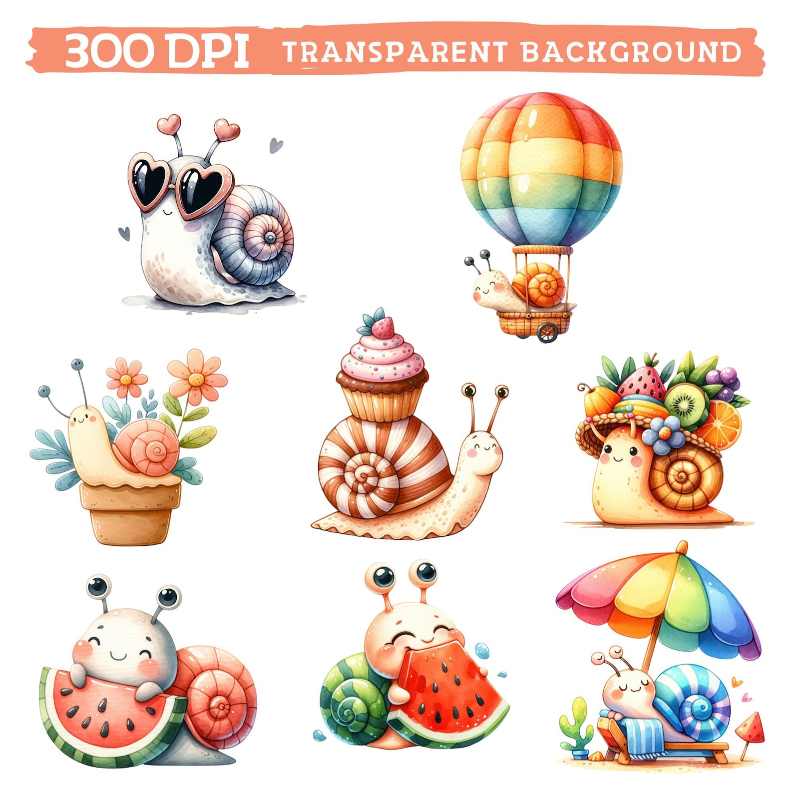 Watercolor Cute Snail Clipart, Spring Summer Snail Garden Nursery ...