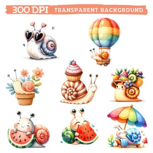 Watercolor Cute Snail Clipart, Spring Summer Snail Garden Nursery ...