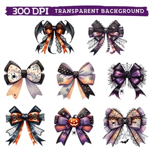 Halloween Coquette Clipart, Watercolor Halloween Coquette Bow, Spooky ...