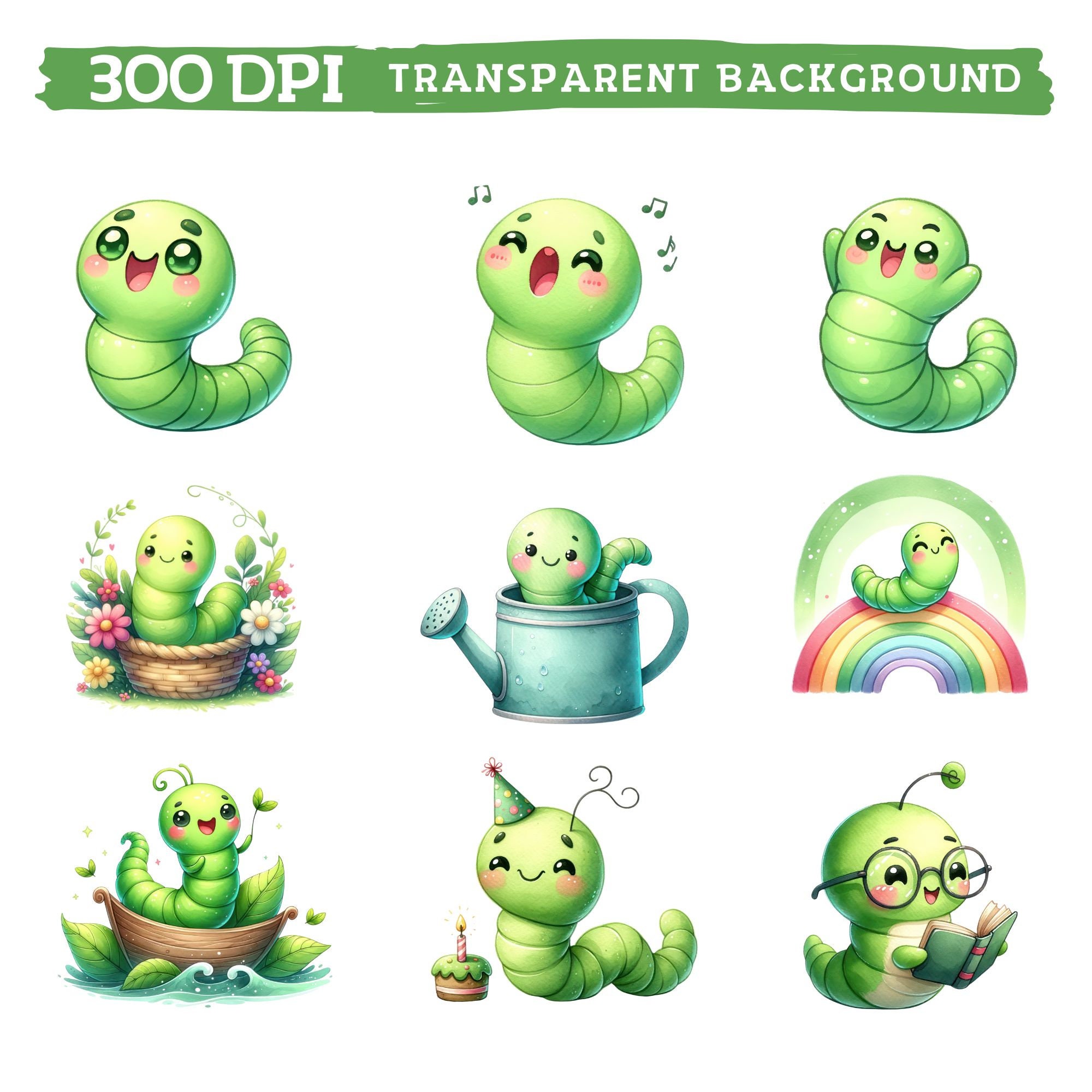 Watercolor Cute Worm Clipart, Wormy Spring Summer Nursery Sublimation ...