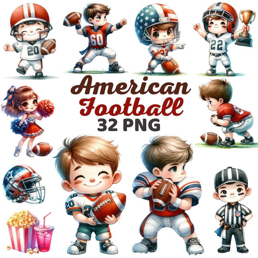 Watercolor Cute American Football Clipart, Cute Boy Girl Game Day ...