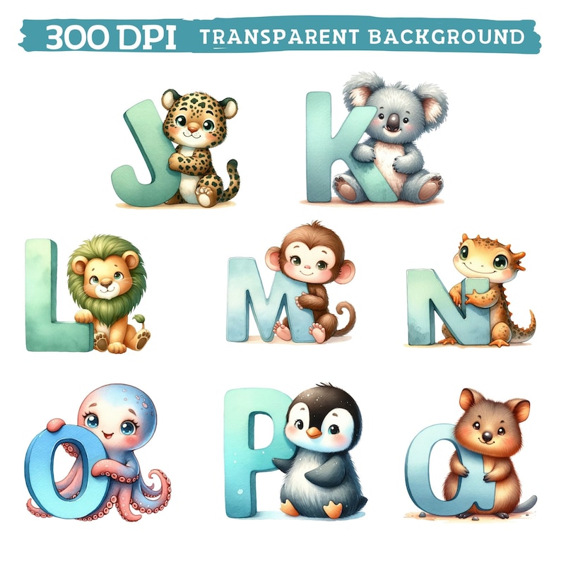 Watercolor Cute Animal Alphabet Clipart, Student Teacher Nursery ...