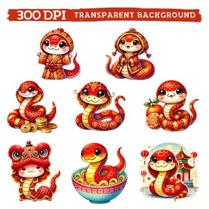 Chinese New Year Snake Clipart, Watercolor Red Gold Snake, HNY 2025 ...