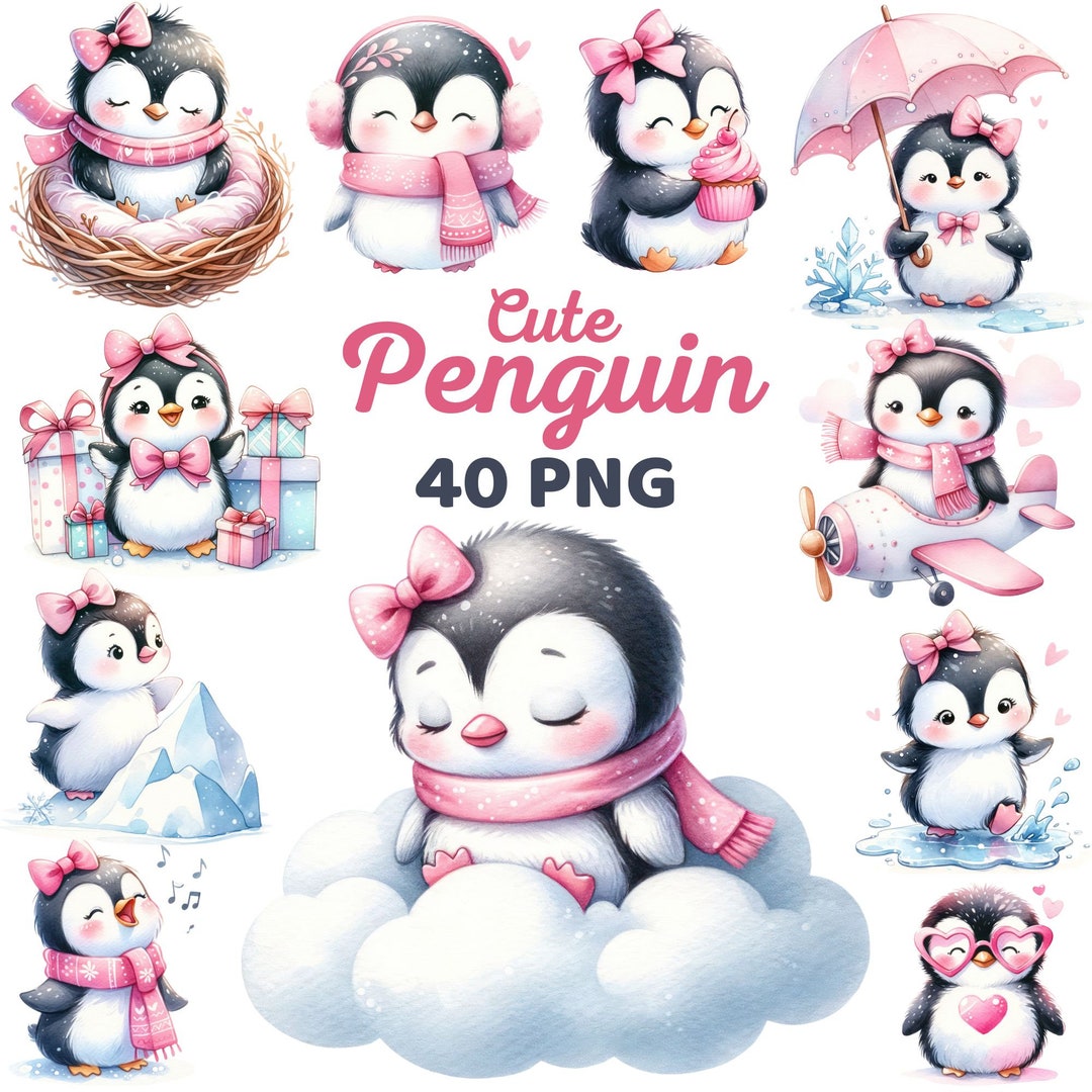 Watercolor Cute Penguin Clipart Png, Kawaii Penguin Sleeping on Cloud ...