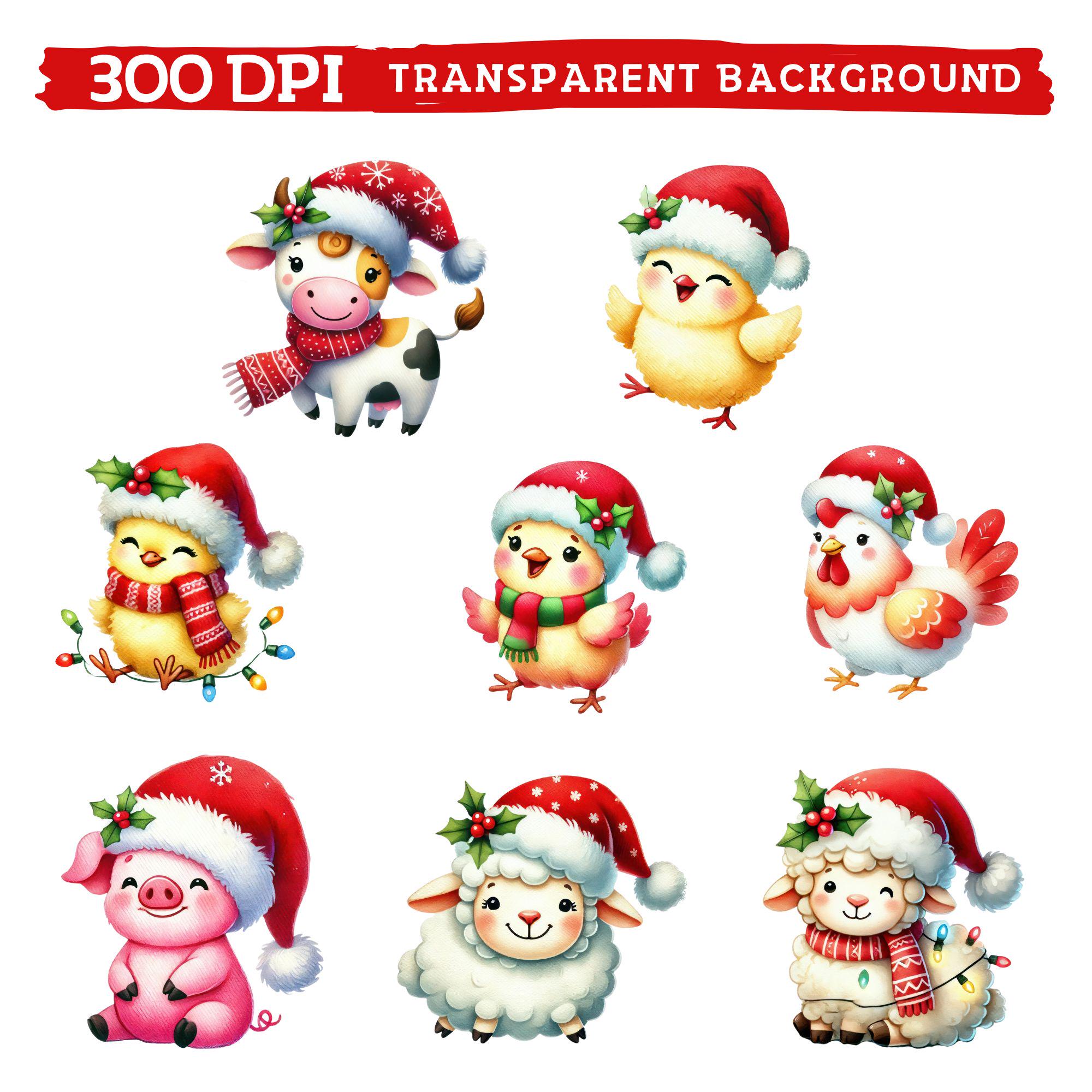 Christmas Farm Clipart, Watercolor Cozy Christmas Farm Animals, Holiday ...