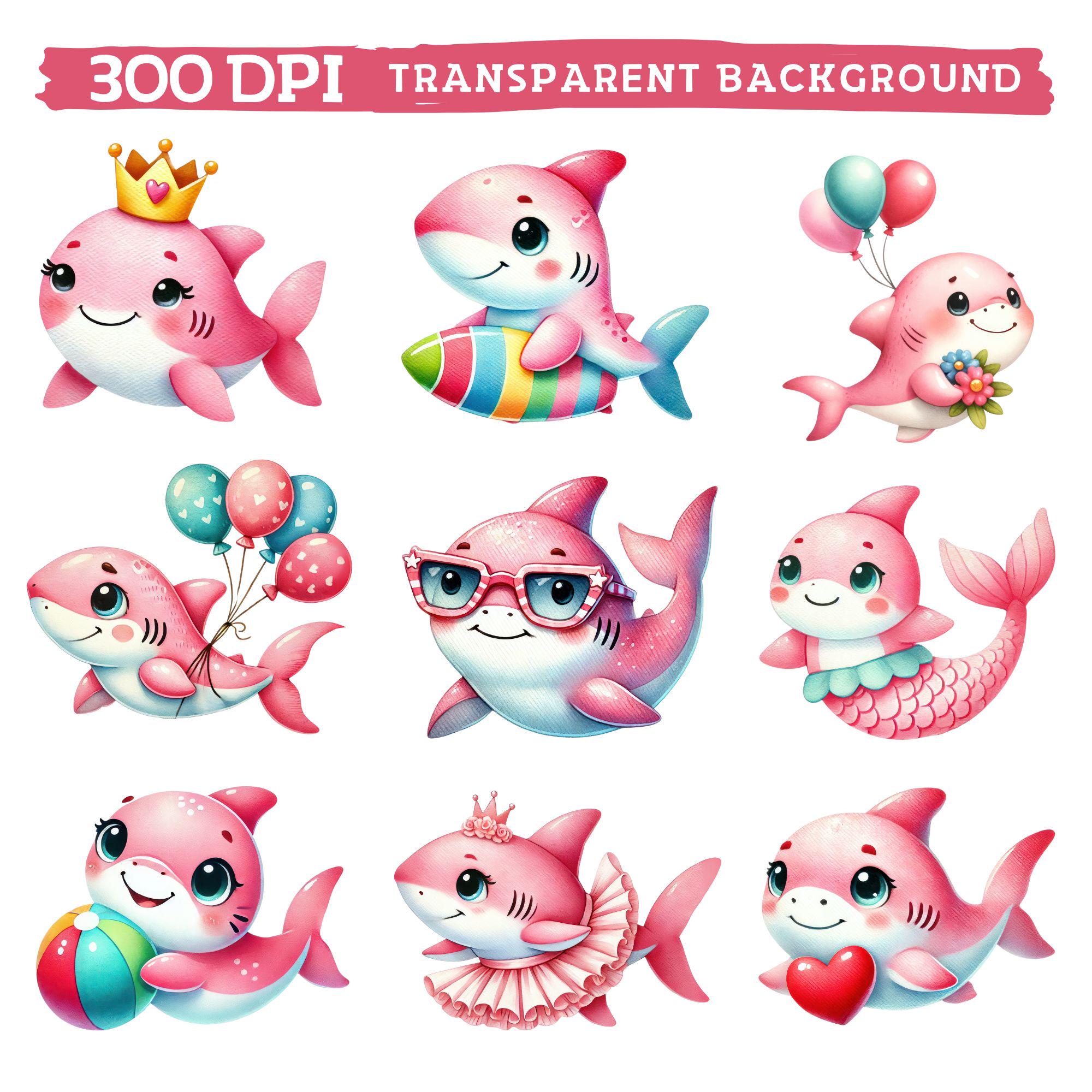 Cute Shark Clipart, Watercolor Ocean, Undersea Nursery Decor, Marine ...