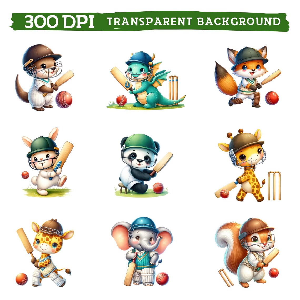 Cute Cricket Animals Clipart, Watercolor Cricket Animal, Sports Nursery ...