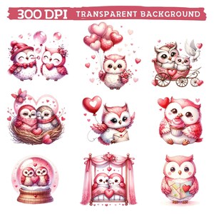 Watercolor Cute Owl Valentine Clipart, Couple Owls Valentine's Day, Owl ...