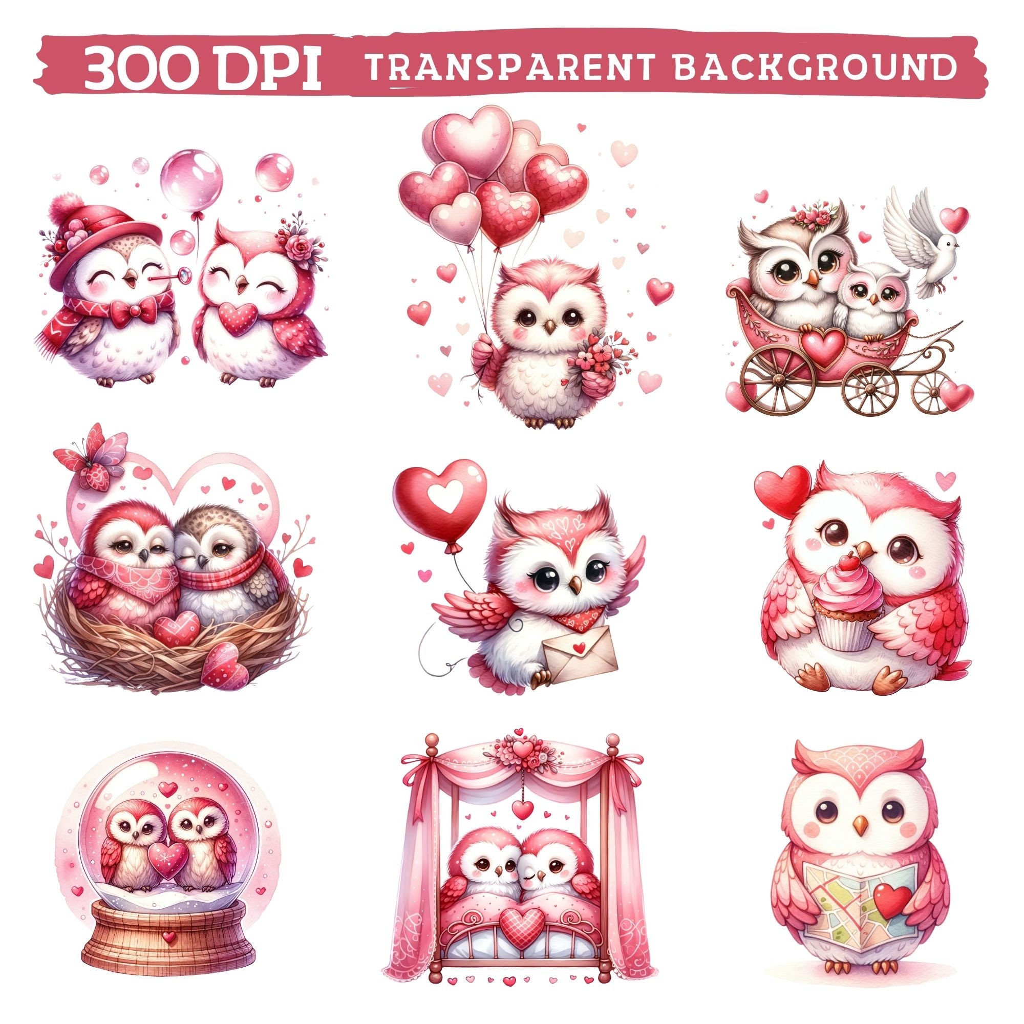 Watercolor Cute Owl Valentine Clipart, Couple Owls Valentine's Day, Owl ...