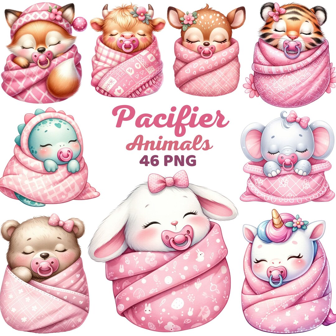 Pacifier Animals Clipart, Watercolor Cute Pink Boy Newborn Nursery ...