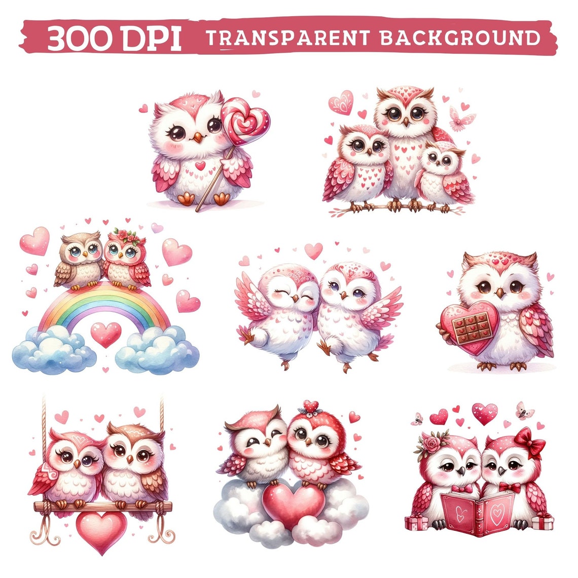 Watercolor Cute Owl Valentine Clipart, Couple Owls Valentine's Day, Owl ...