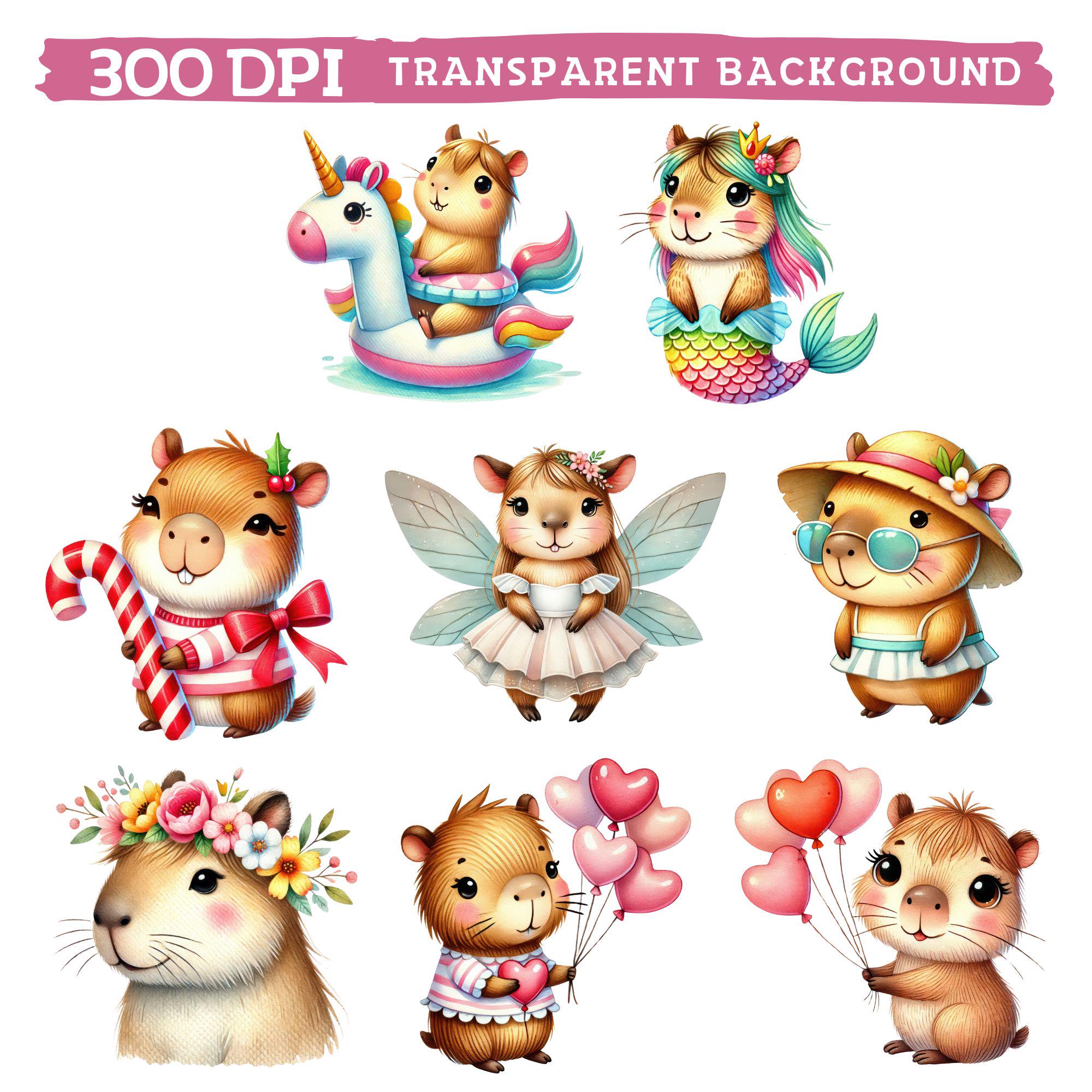 Cute Girl Capybara Clipart, Watercolor Pink Kawaii Capybara Nursery ...