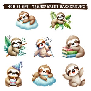Cute Sloth Clipart, Watercolor Sloth Nursery, Spring Woodland Animal ...