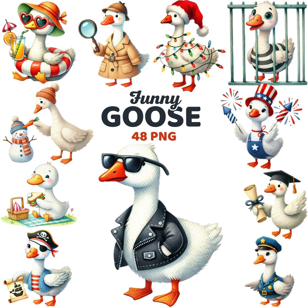 Funny Goose Clipart, Watercolor Cute Holiday Character Geese, Quirky ...