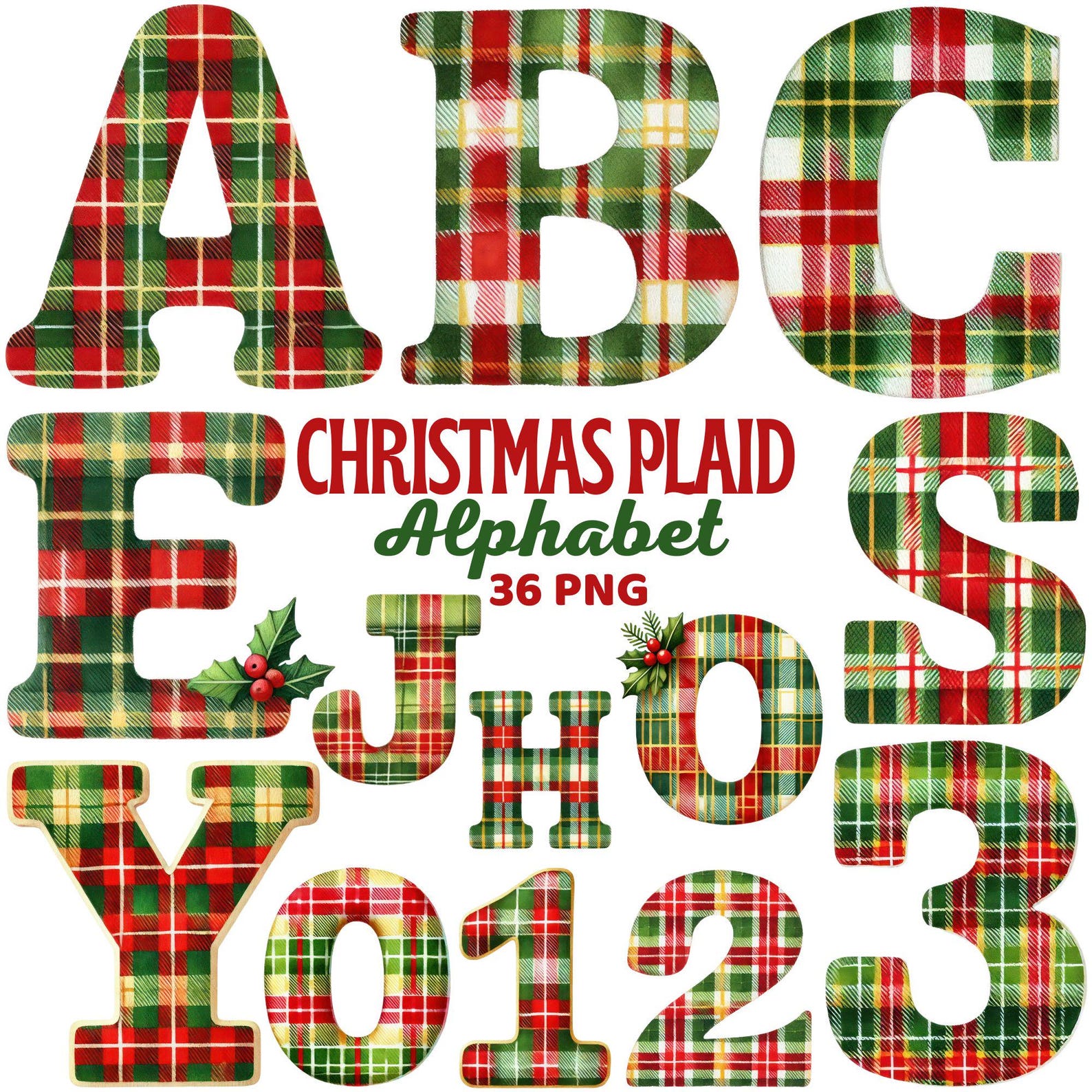 Christmas Plaid Alphabet Clipart, Festive Letters & Numbers, Cozy Xmas ...