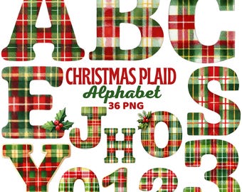 Christmas Plaid Alphabet Clipart, Red Festive Letters & Numbers, Cozy ...