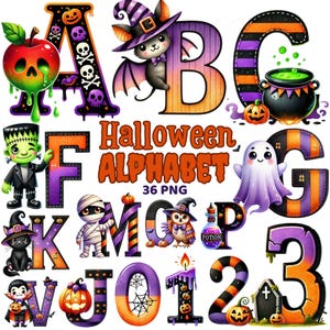 Spooky Halloween Alphabet Clipart, Watercolor Letters & Numbers ...