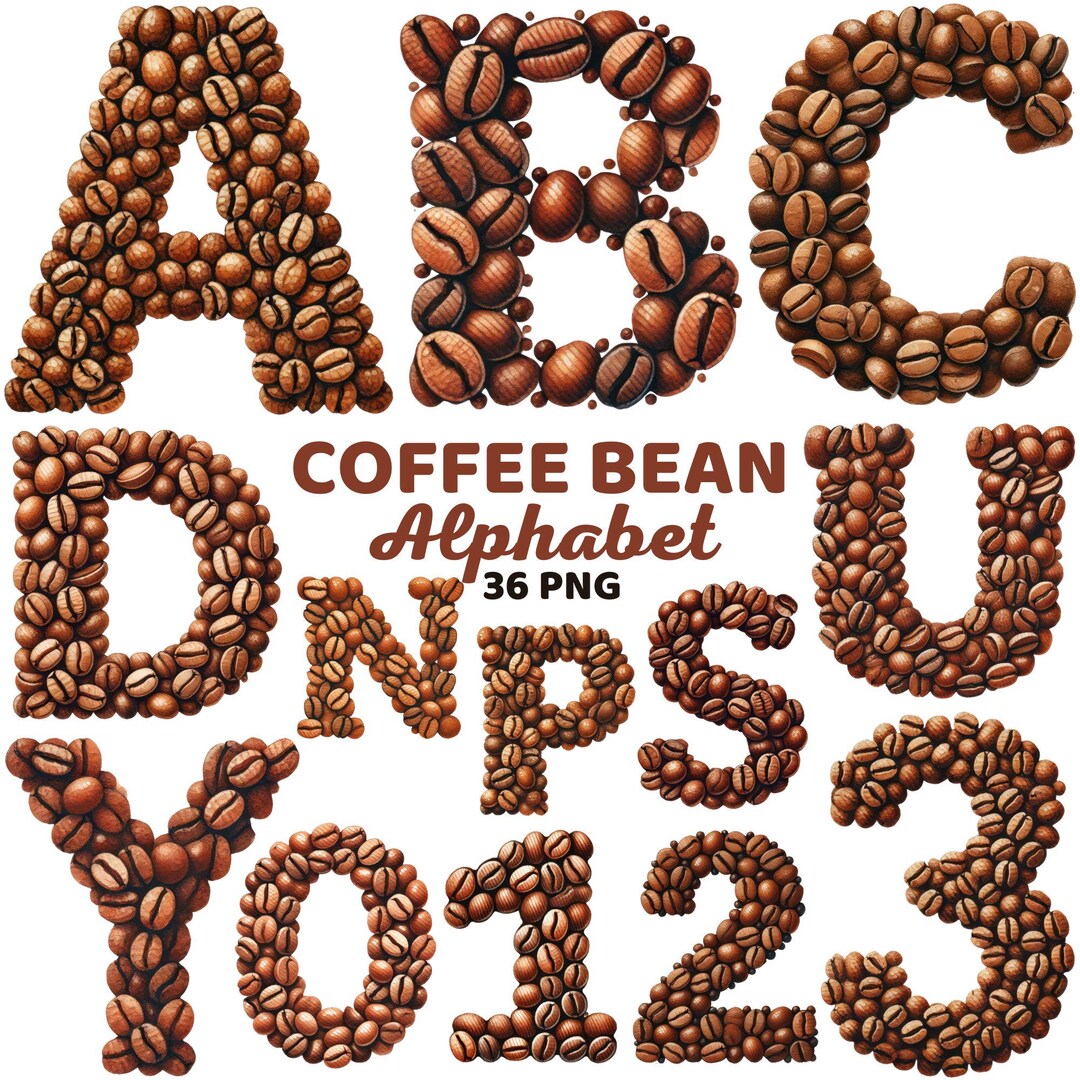 Coffee Bean Alphabet, Cafe Letters & Numbers, Coffee Lover Sublimation ...