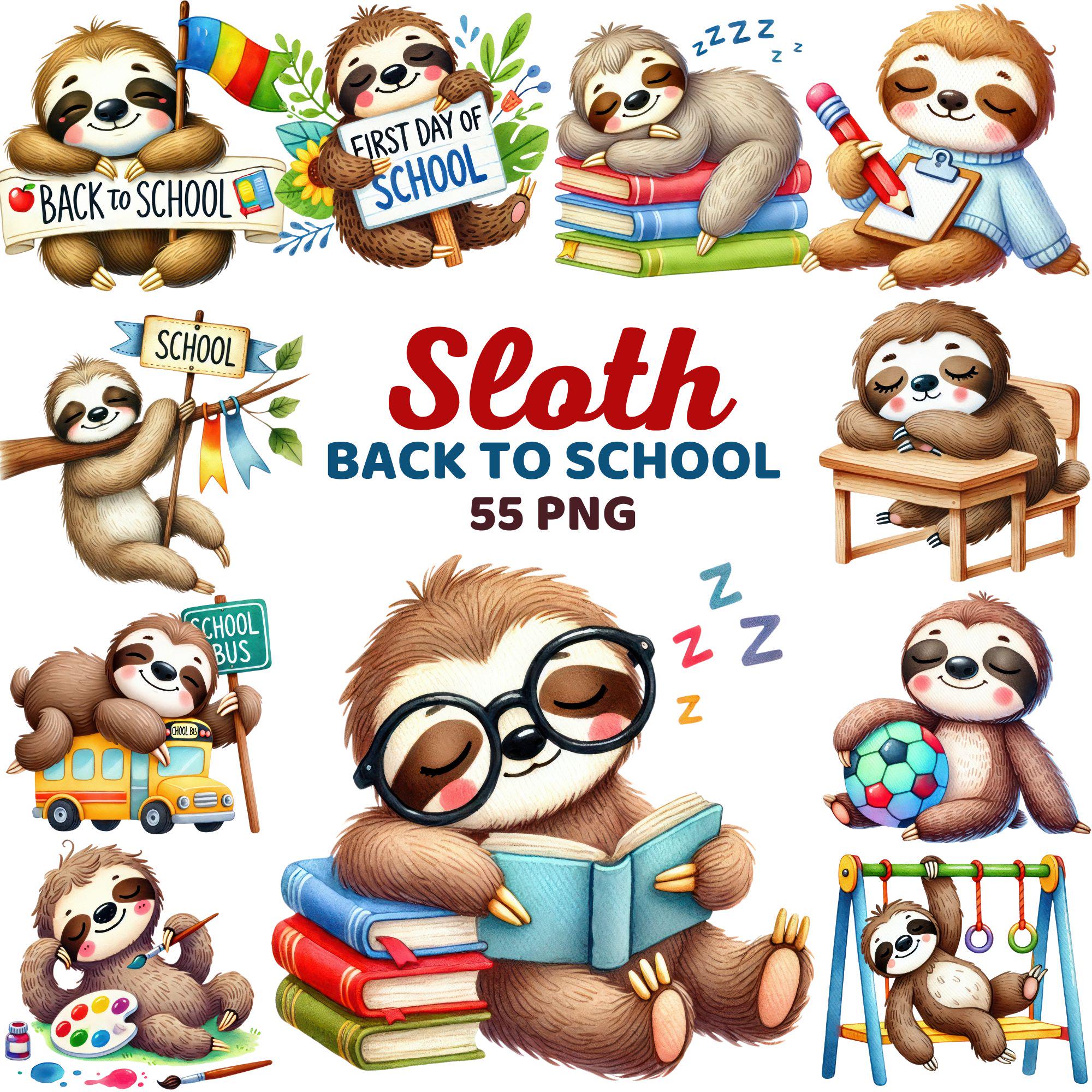 Sloth Back to School Clipart, Watercolor Cute Teachers Kids, Classroom ...