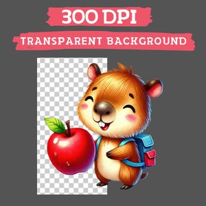 Back to School Capybara Clipart, Watercolor Cute Classroom Nursery ...