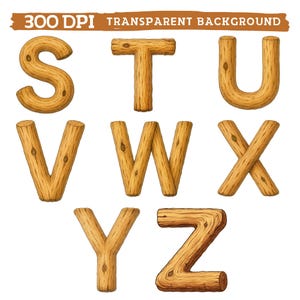 Wooden Alphabet Clipart, Rustic Letters, Nature Forest Lumberjack ...