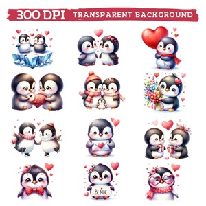 Watercolor Penguin Valentine Clipart Png, Cute Penguin Valentine's Day ...