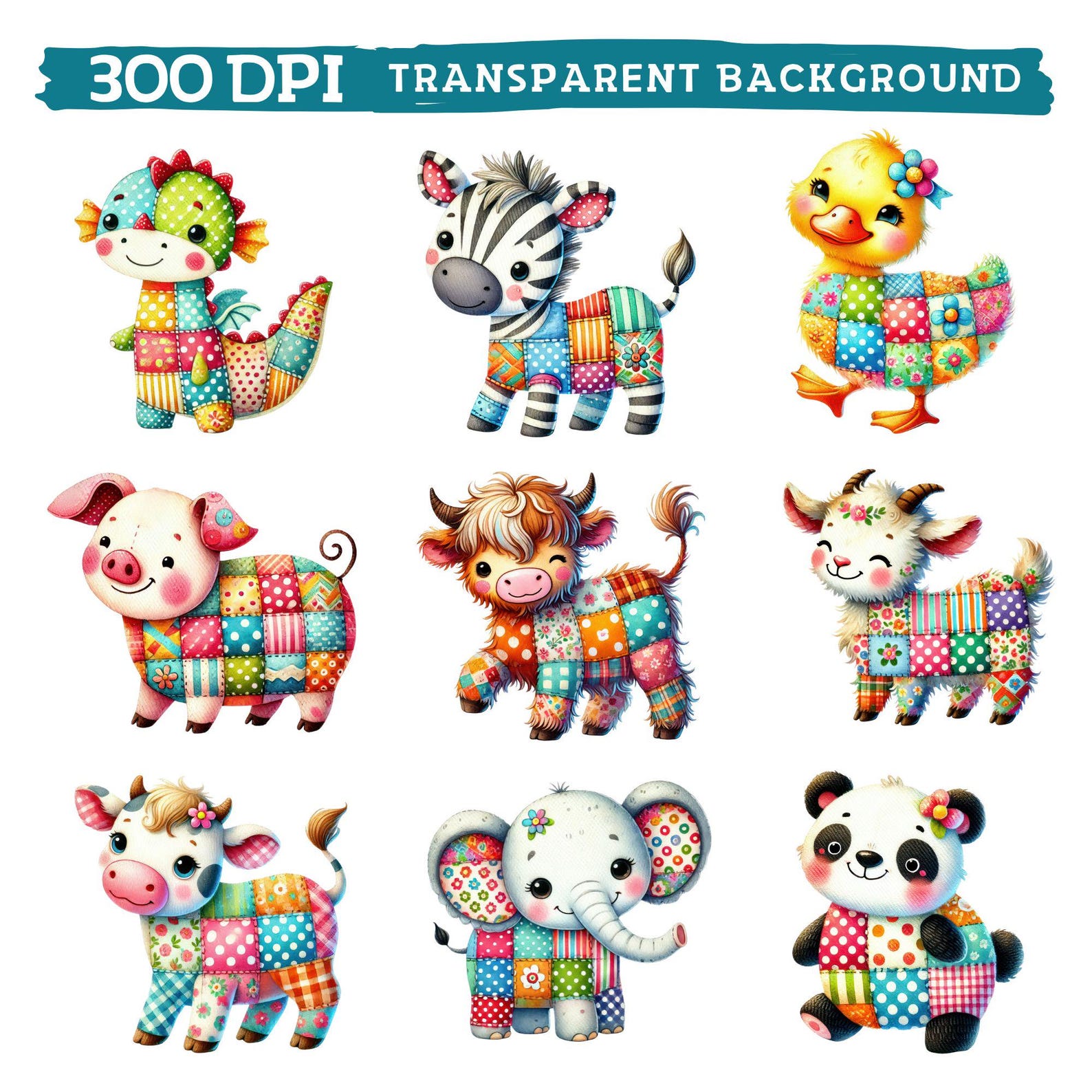 Patchwork Animals Clipart, Colorful Quilted Animal, Sewing Theme, Cute ...