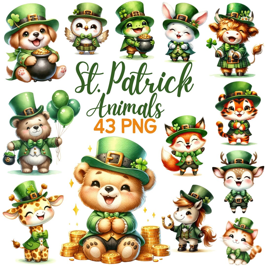 Watercolor Cute St Patrick Animals Clipart, St Patrick's Day Nursery ...