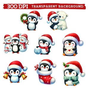 Christmas Penguin Clipart, Watercolor Cute Holiday Penguin, Nursery ...