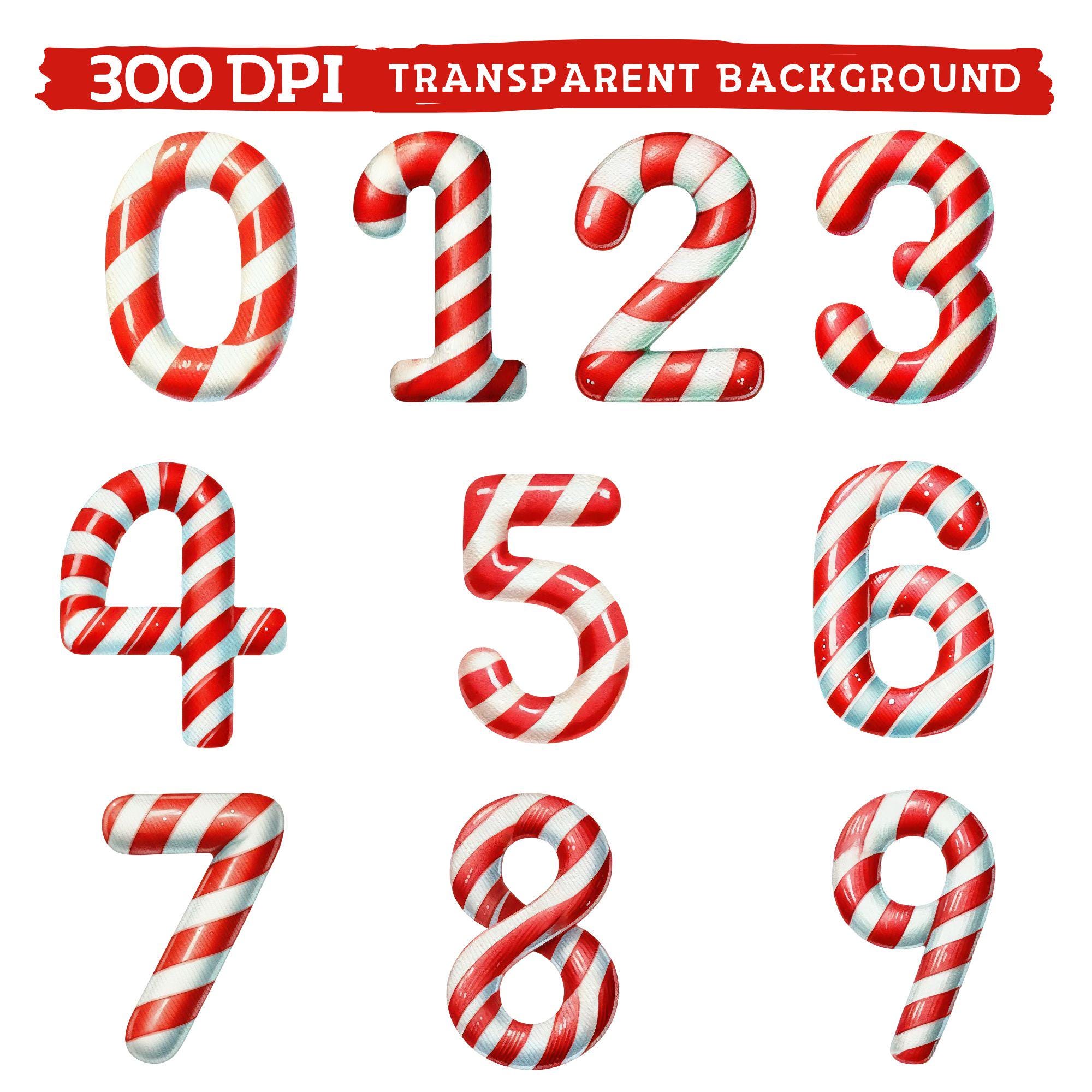 Candy Cane Alphabet Clipart, Watercolor Christmas Letters & Numbers ...