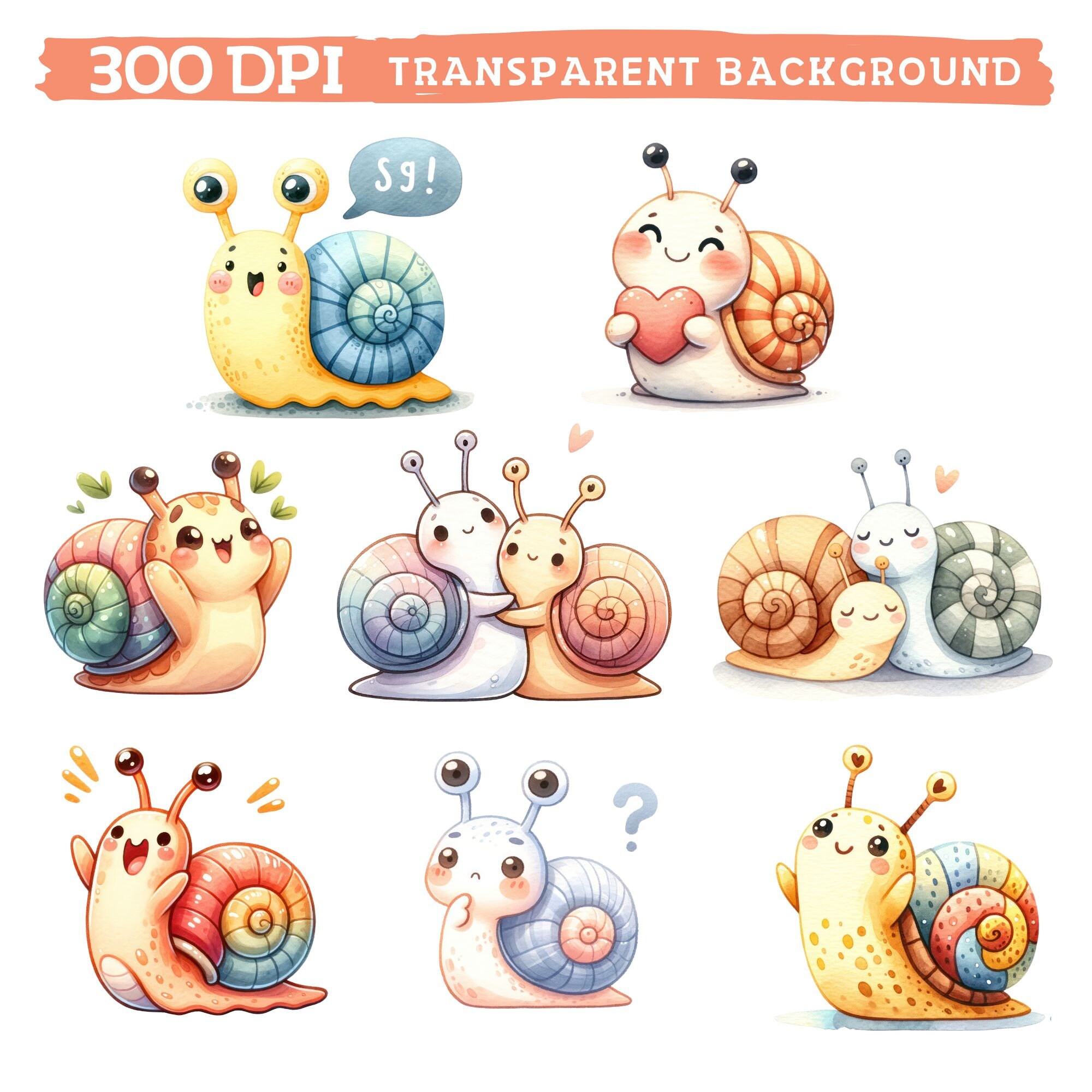 Watercolor Cute Snail Clipart, Spring Summer Snail Garden Nursery ...