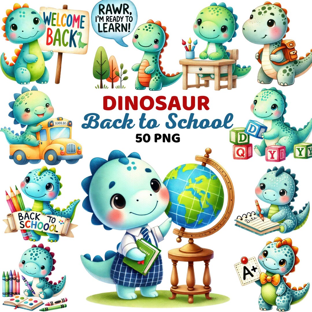 Dinosaur Back to School Clipart, Watercolor Cute Teachers Kids ...