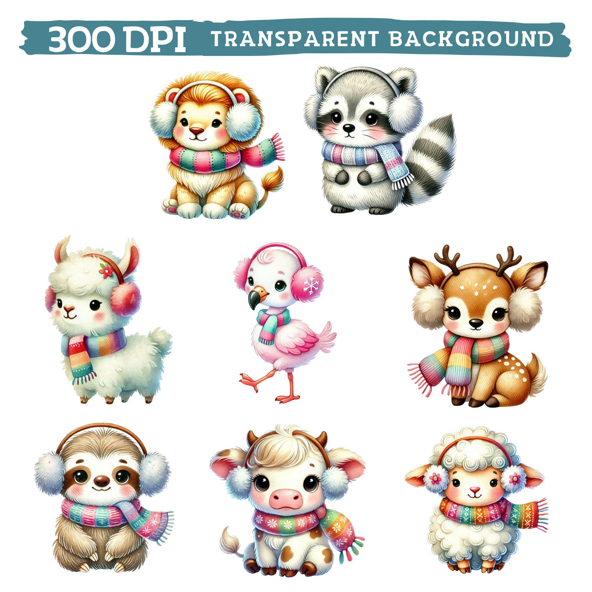 Animals in Winter Clipart, Watercolor Cute Winter Animal Baby Nursery ...