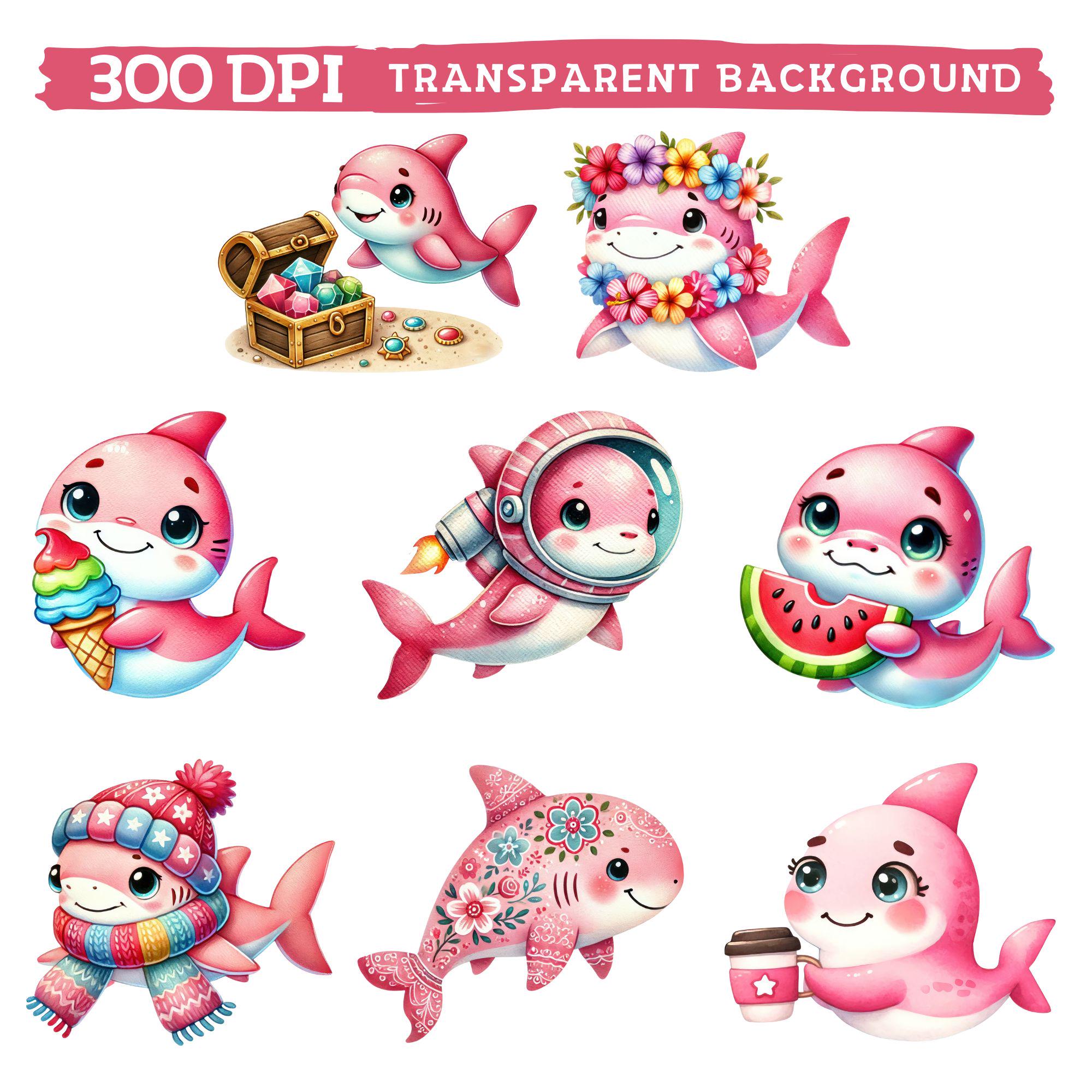 Cute Shark Clipart, Watercolor Ocean, Undersea Nursery Decor, Marine ...